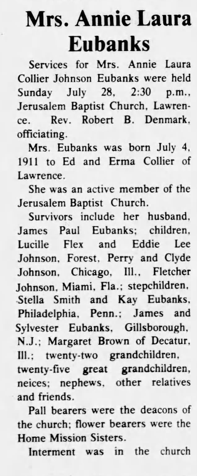 Annie Laura Collier Eubanks – Our Unique Stories