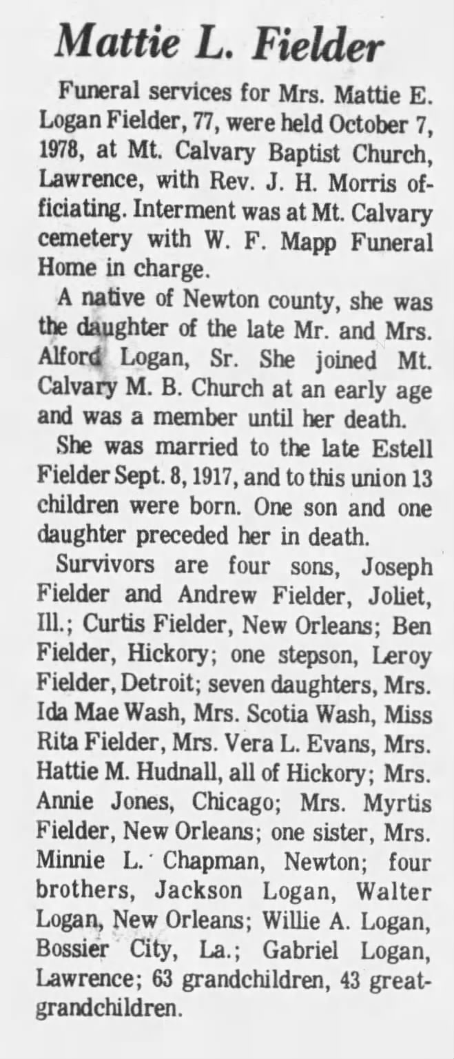 Mattie Elizabeth Logan Fielder – Our Unique Stories