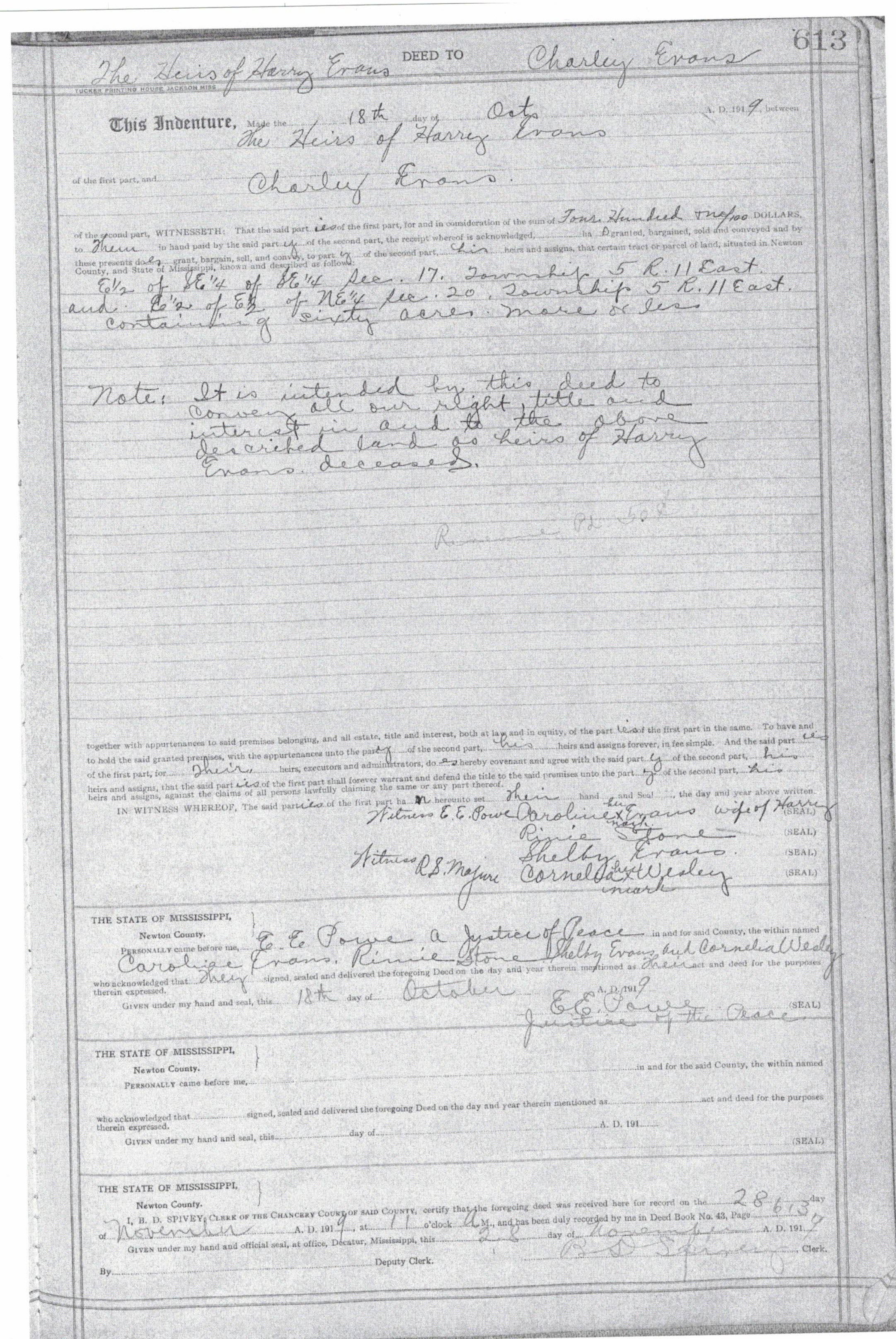 Heirs of Harry Evans – 1919-B.43-P.613 – Our Unique Stories